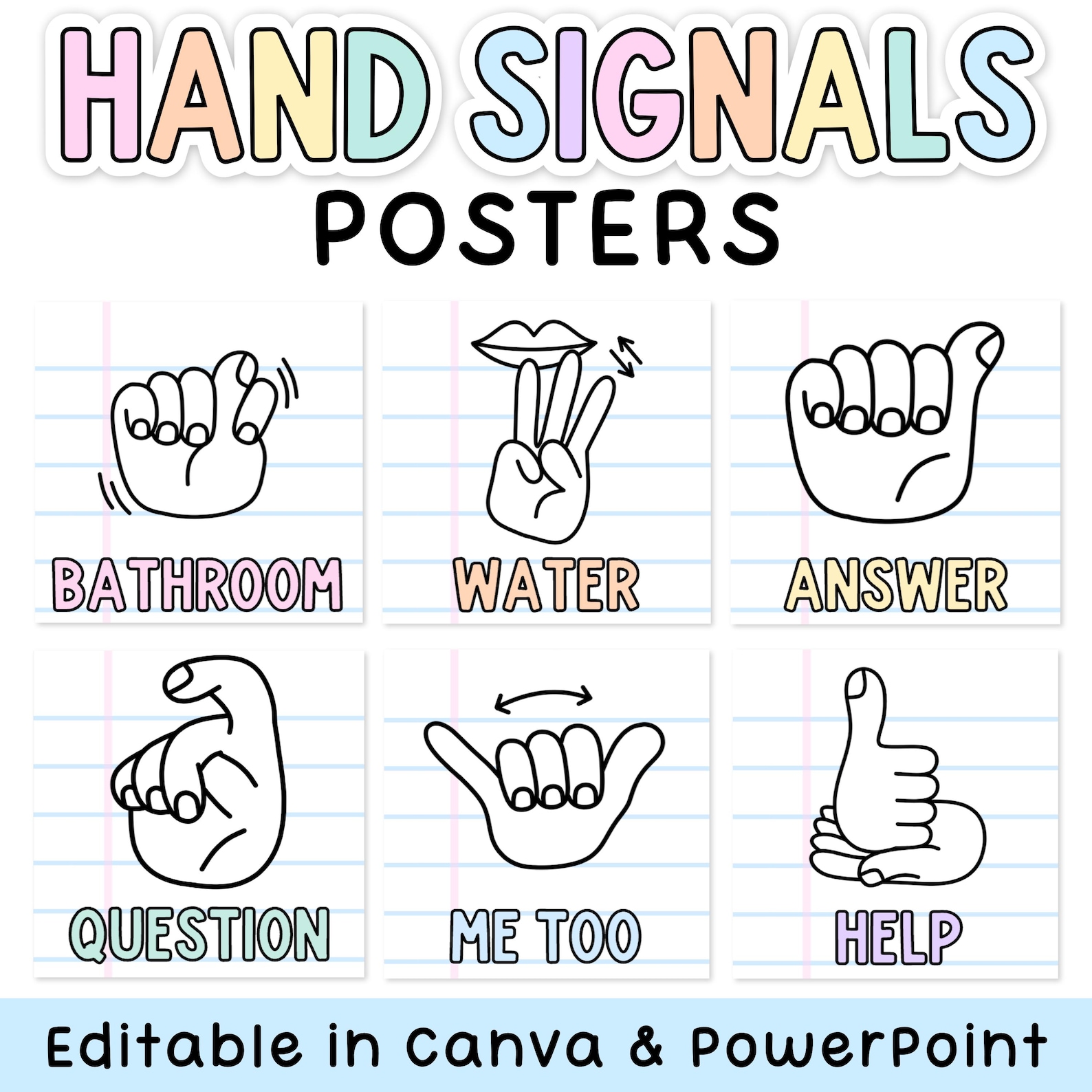 Pastel Hand Signal Posters & ASL Sign Language Hand Signals - Editable ...