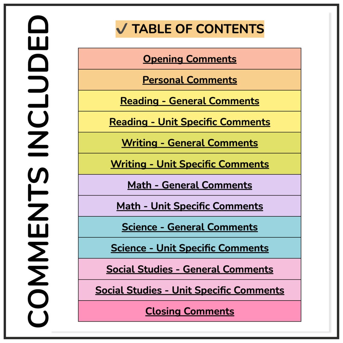 300+ Grade 2-3 Report Card Comment Bank Editable in Google Docs - Beg ...