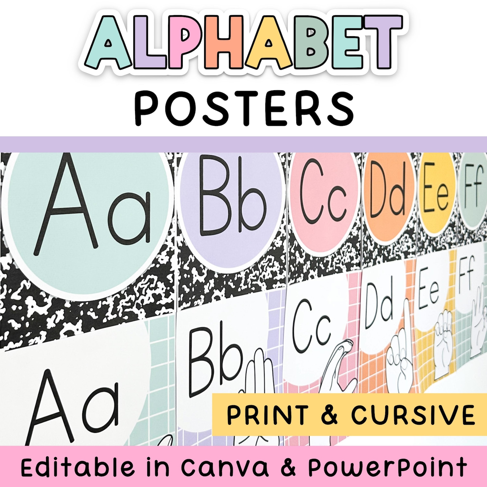 Alphabet Posters and Cursive Alphabet Posters for Composition Notebook ...