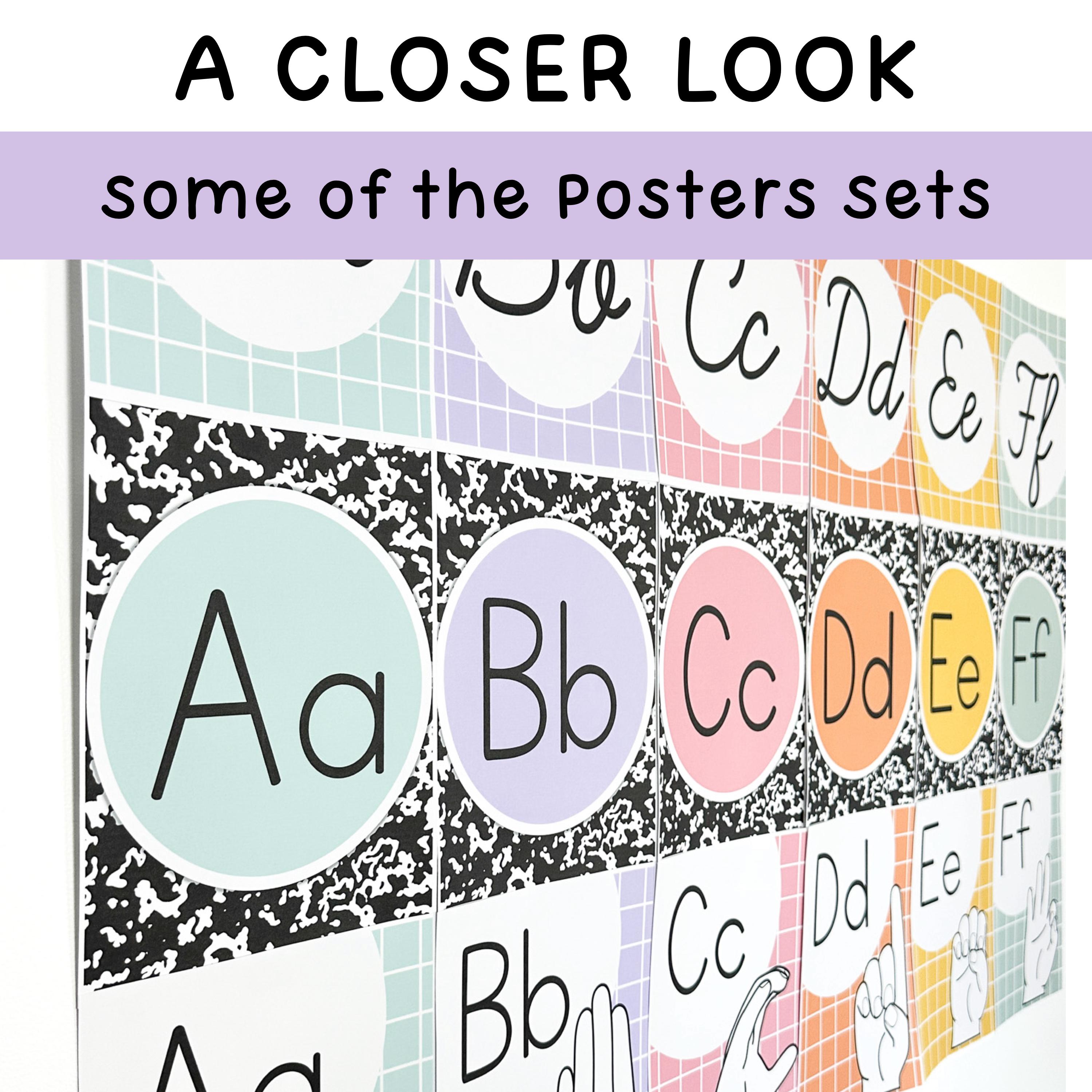 Alphabet Posters and Cursive Alphabet Posters for Composition Notebook ...