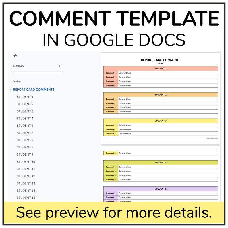 300+ Grade 2-3 Report Card Comment Bank Editable in Google Docs - Beg ...