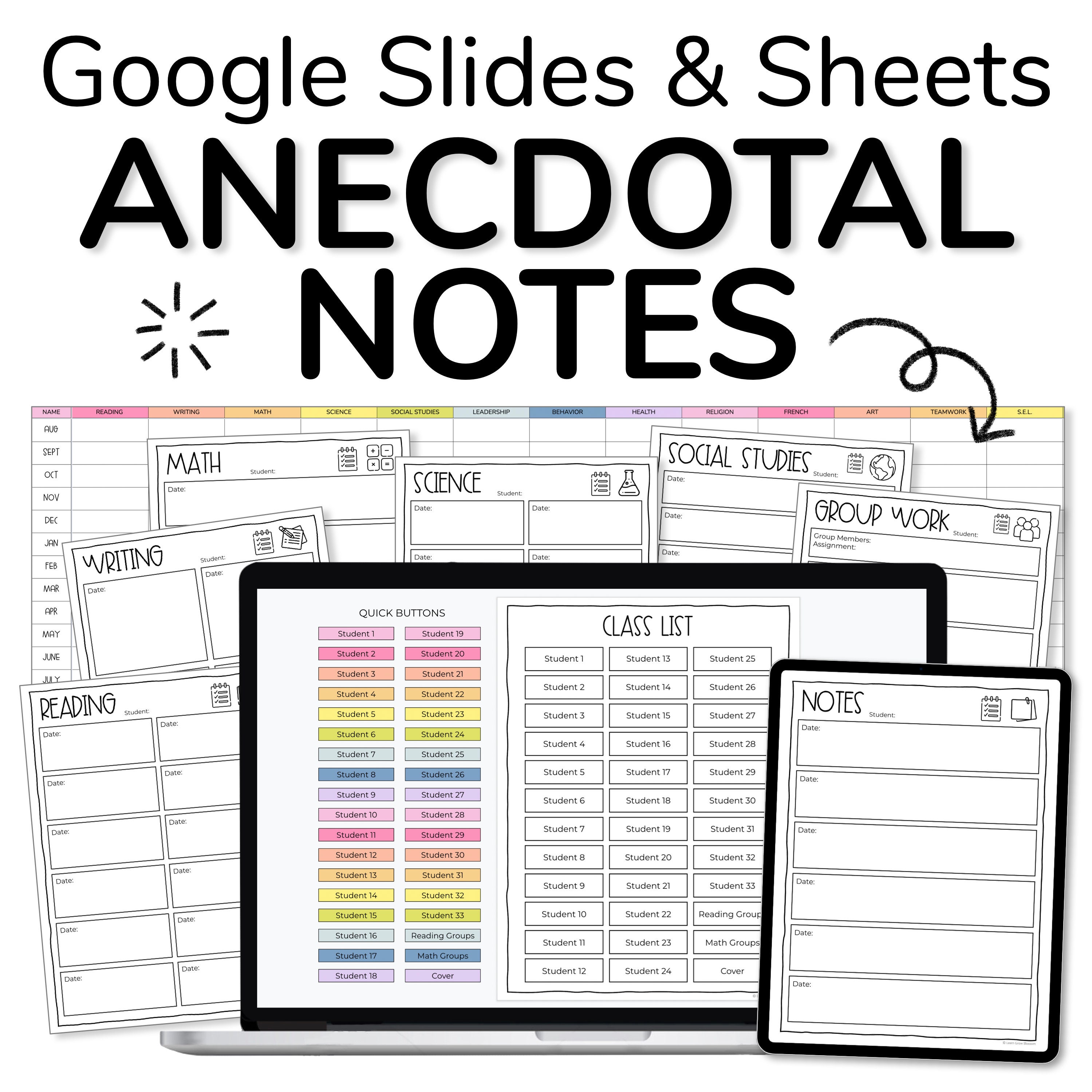 Digital Teacher Binder for Teacher Notes, Student Observations and ...