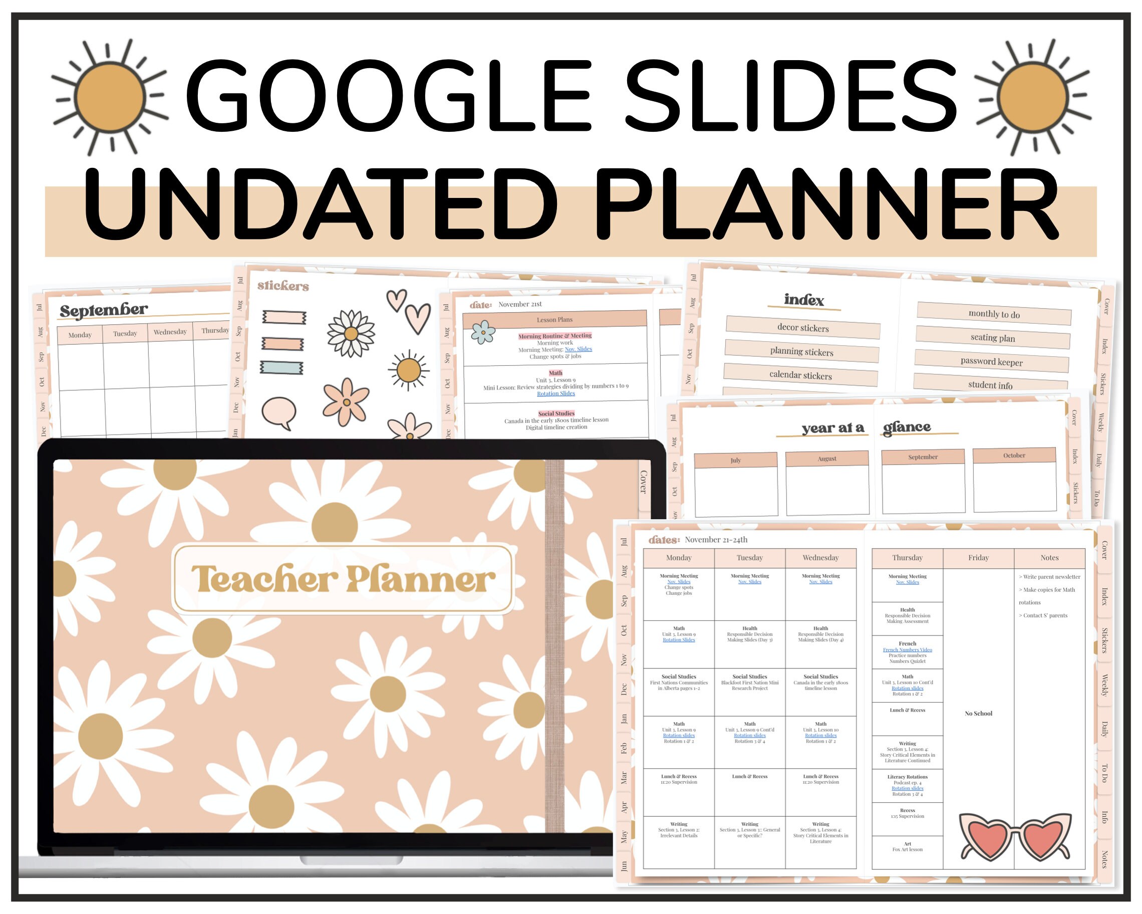 Retro Teacher Planner Undated Digital Teacher Planner - Etsy