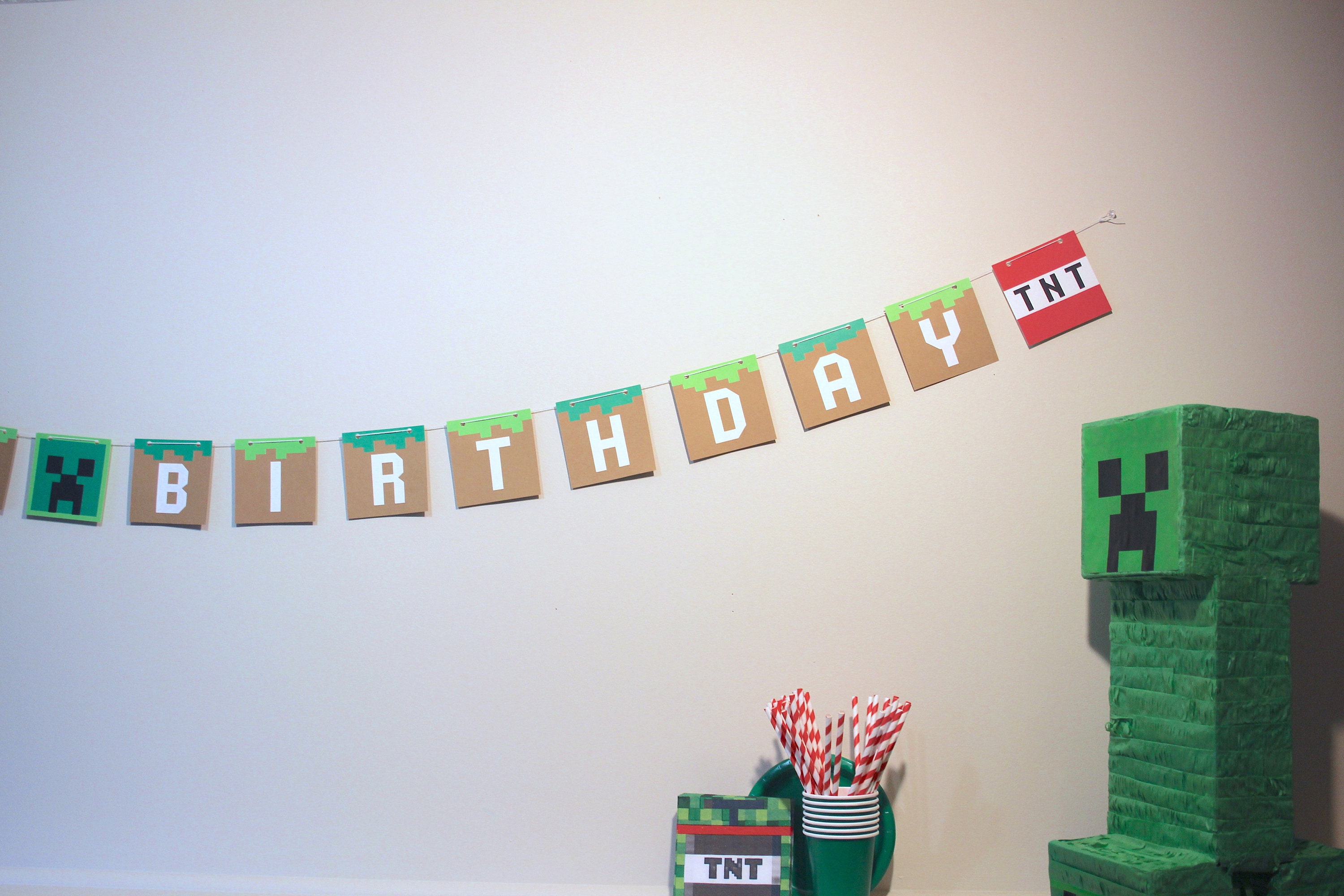 Minecraft happy Birthday Banner/bunting - Etsy