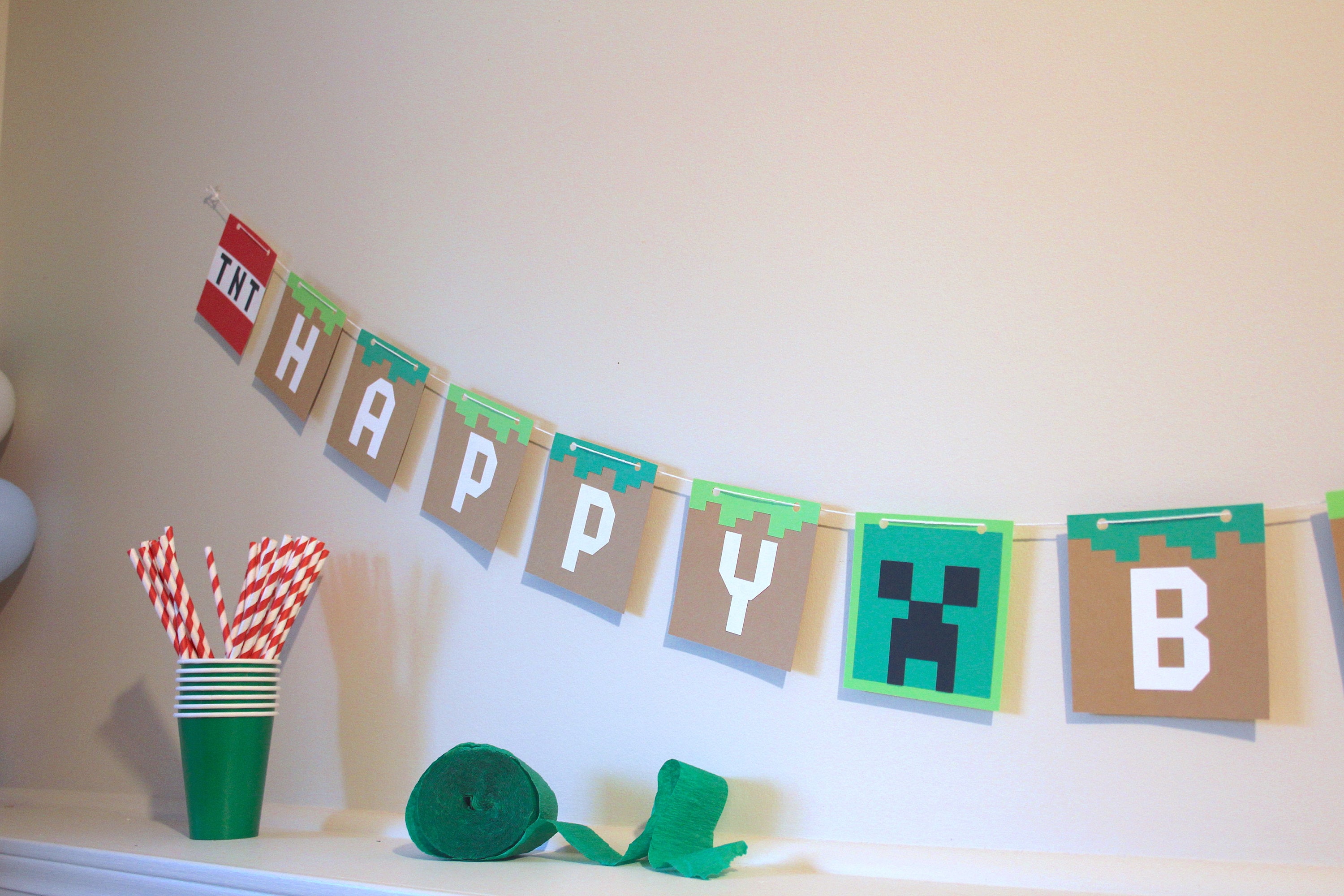 Minecraft happy Birthday Banner/bunting - Etsy