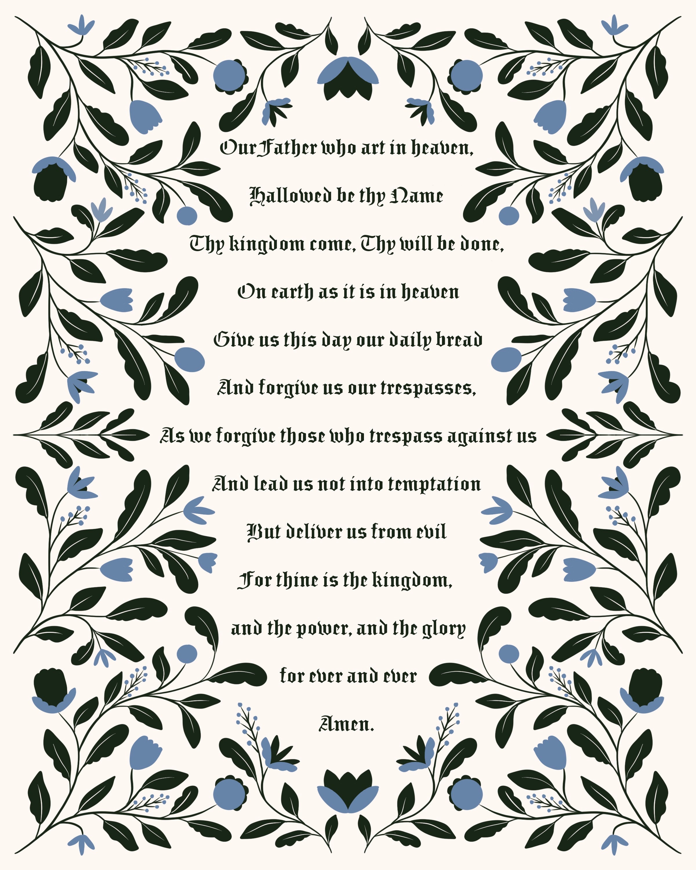 The Lord's Prayer Scandinavian Art Print, Prayer Folk Art 8x10 Print - Etsy