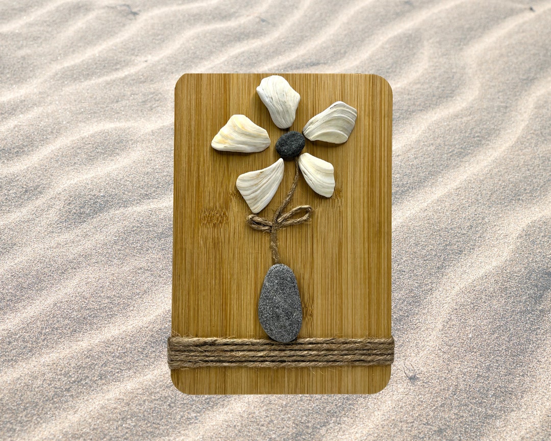 Cape Cod Shells Rustic Daisy Bouquet Wall Hanging on Bamboo Board, Cape ...