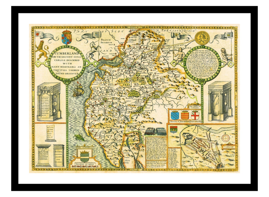 Old Map of Cumberland Cumbria England UK 1627 - Art Print - Vintage ...