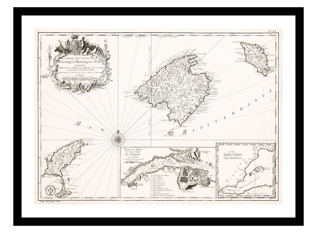 Old Map of Mallorca Menorca Spain Europe 1740 - Art Print - Vintage ...