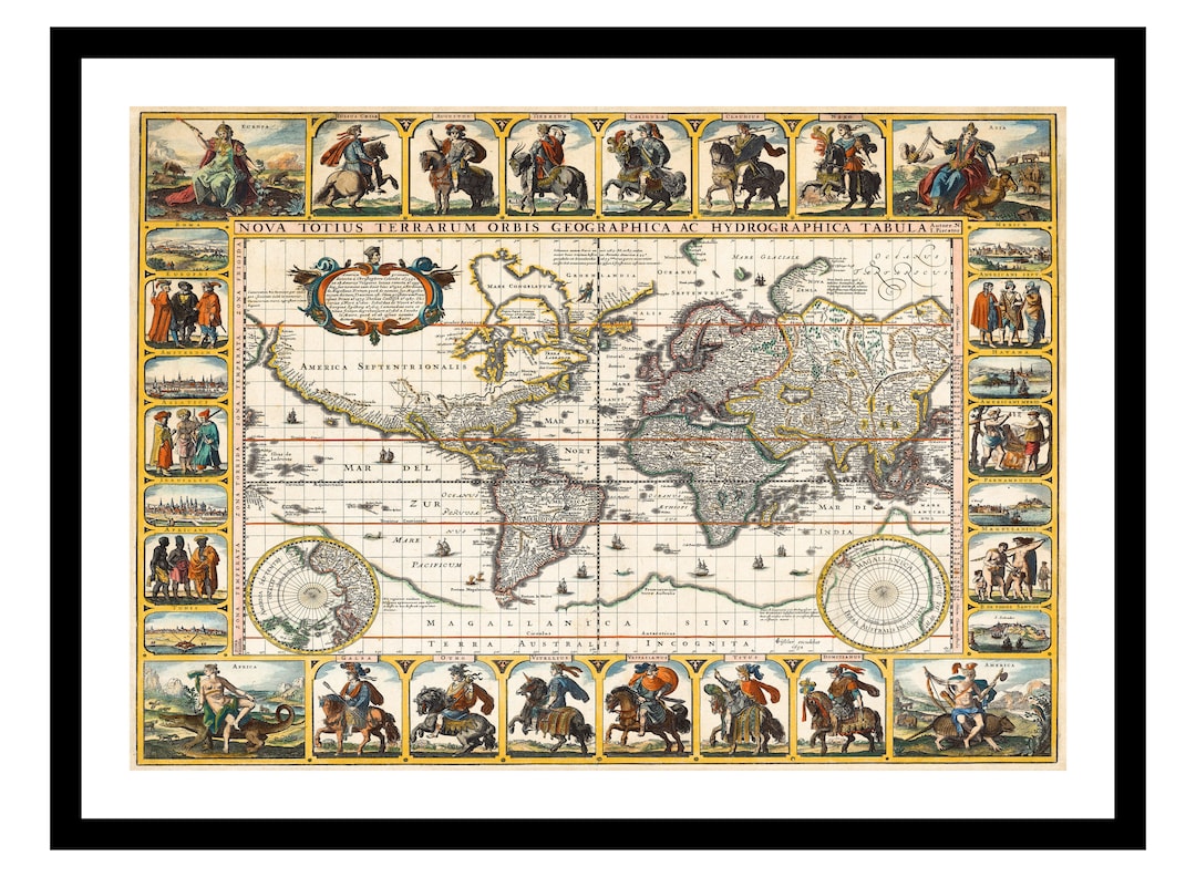 Old Map of World 1652 - Art Print - Vintage Poster - Antique Old ...