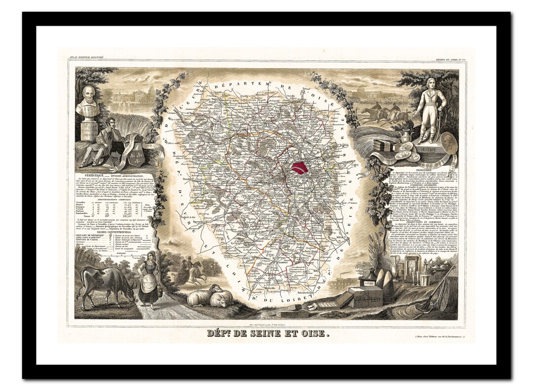 Old Map of Paris France Europe 1852 - Art Print - Vintage Poster ...
