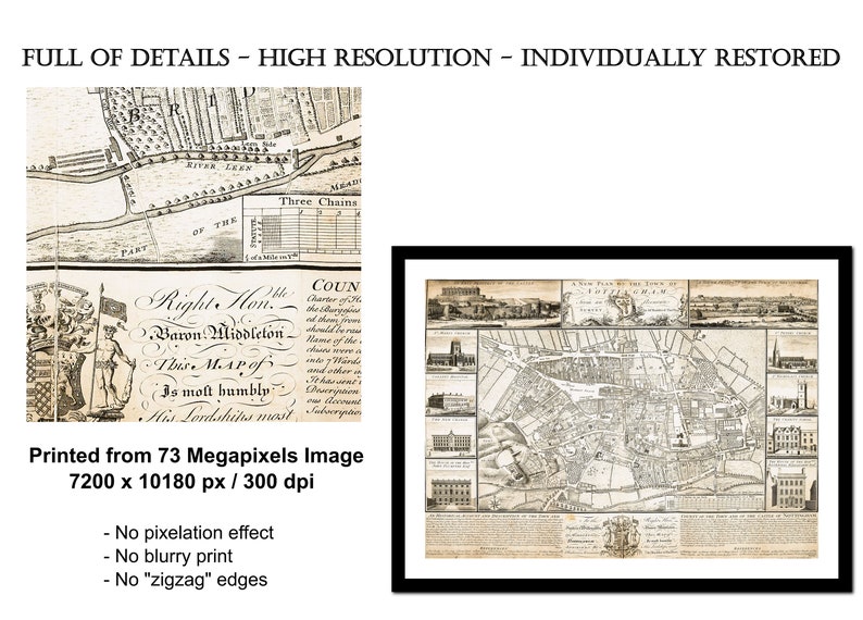 Old Map of Nottingham England UK Europe 1744 Art Print - Etsy
