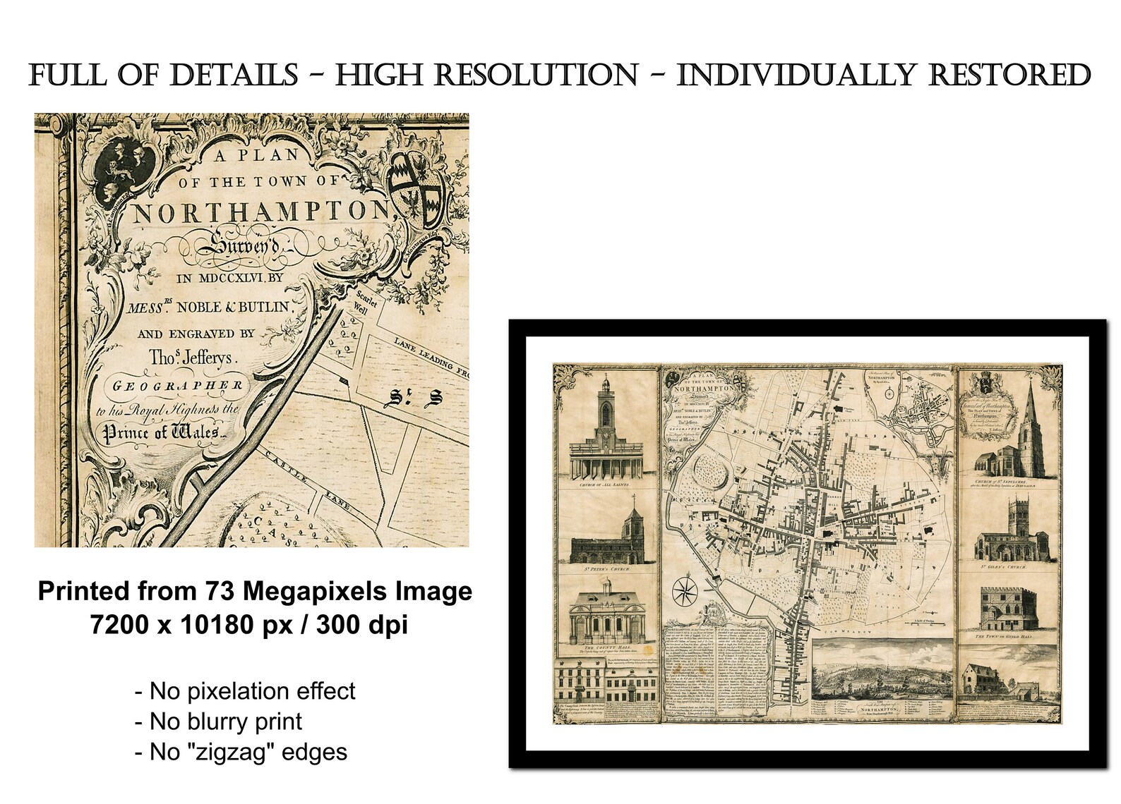 Old Map of Northampton England UK Europe 1746 - Art Print - Vintage ...