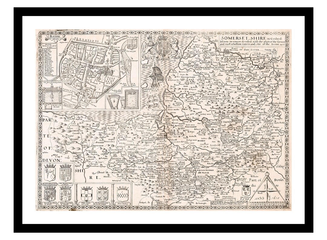 Old Map of Somerset England UK Europe 1610 - Art Print - Vintage Poster ...