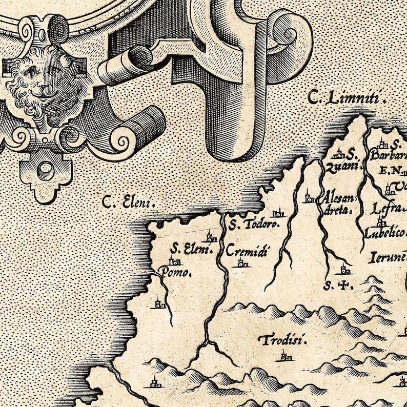 Old Map of Cyprus Europe 1573 - Art Print - Vintage Poster - Antique ...