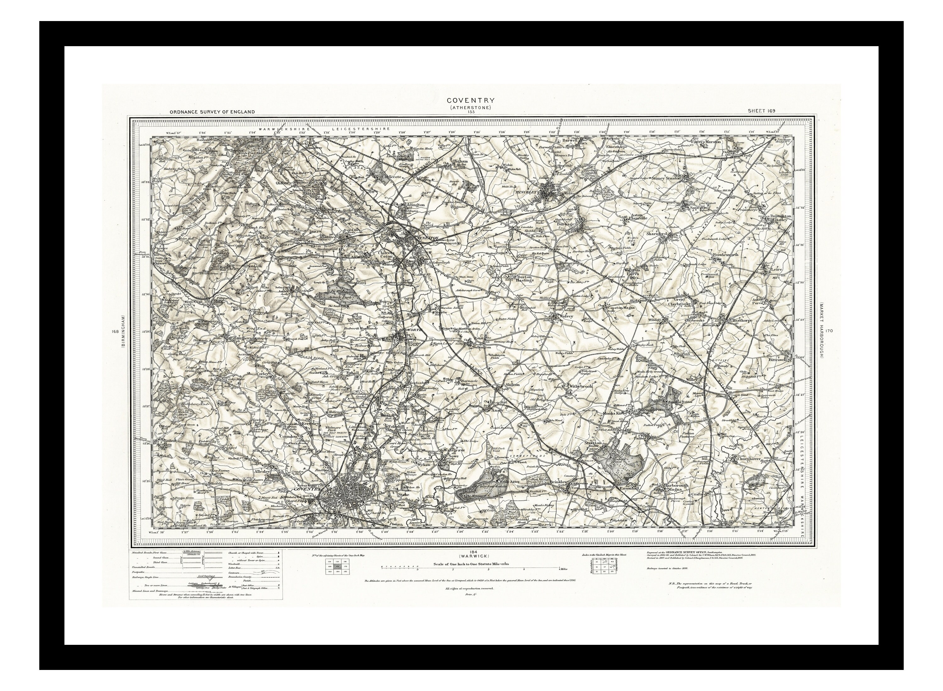 Old Map of Coventry England UK 1899 Art Print Vintage Poster Antique ...