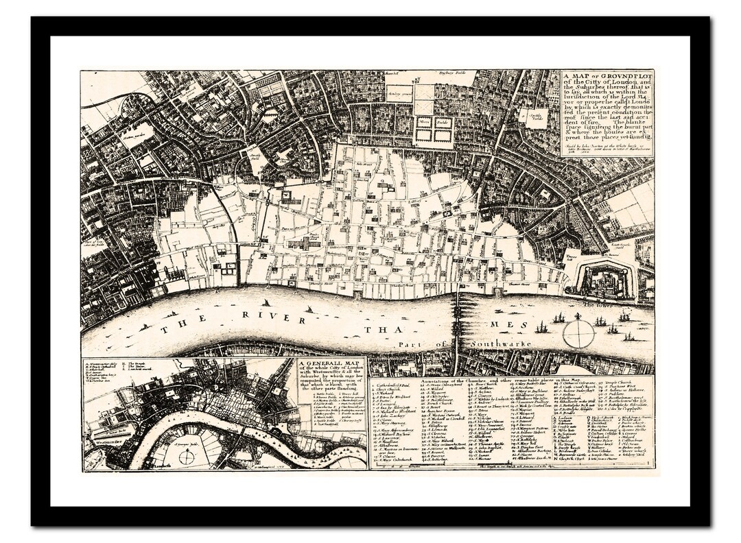 Old Map of London England UK Europe 1666 - Art Print - Vintage Poster ...