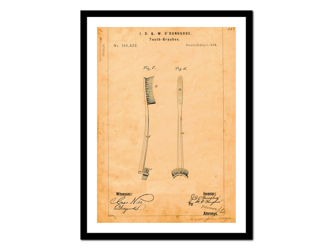 Tooth Brushes - Patent Drawing Art Print - Vintage Poster - Antique Old ...