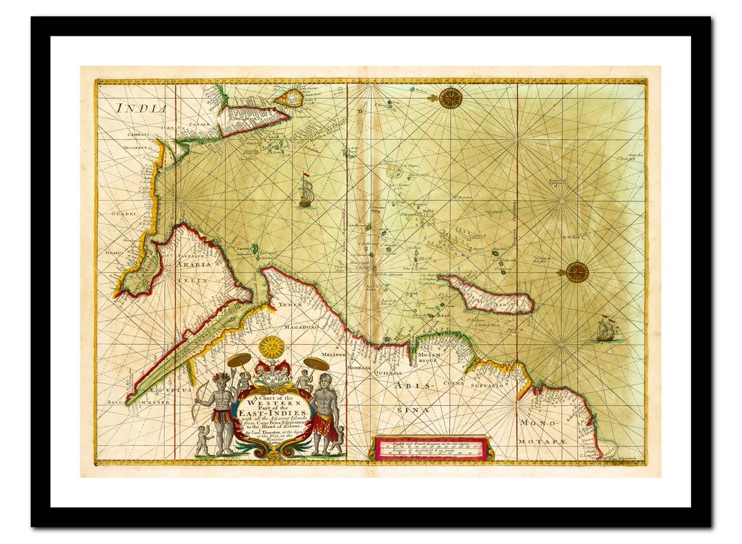 Old Map of Indian Ocean 1702 - Nautical Sea Art Print - Vintage Poster ...