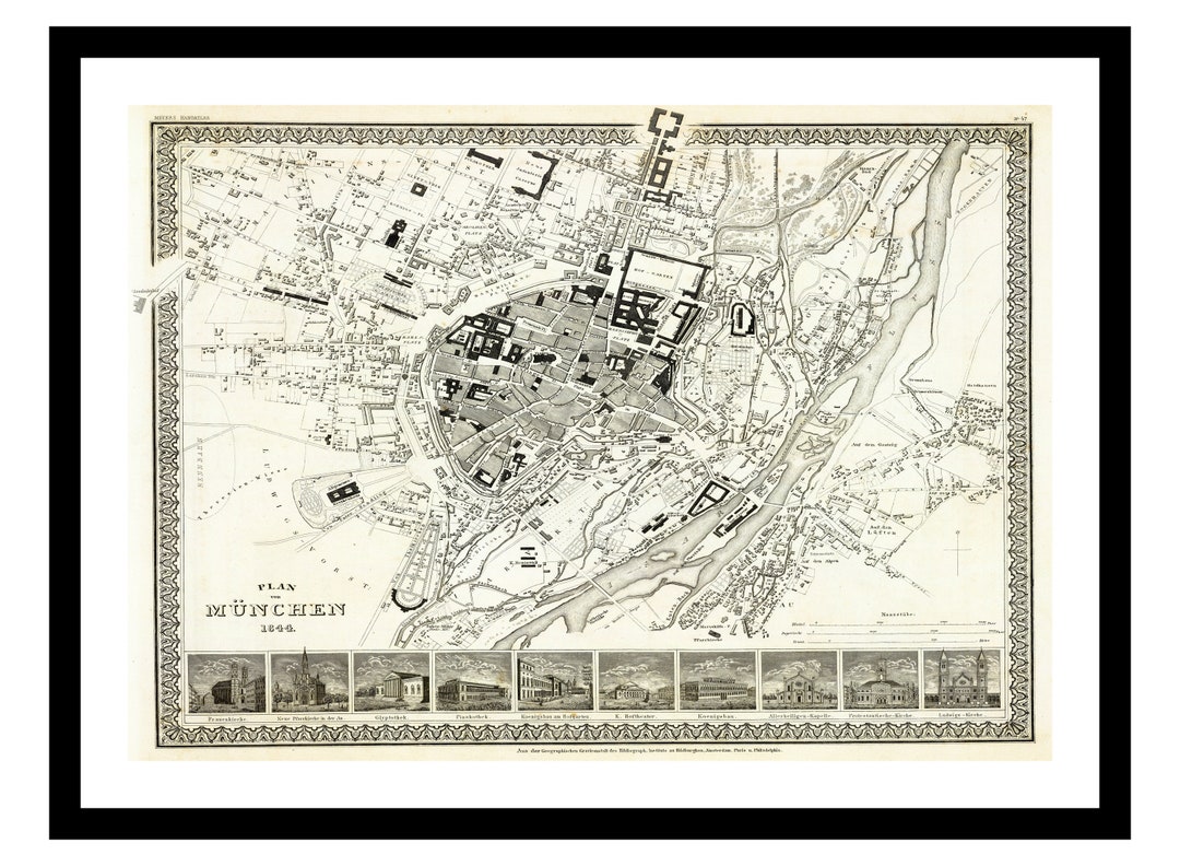 Old Map of Munich Germany Europe 1860 - Art Print - Vintage Poster ...