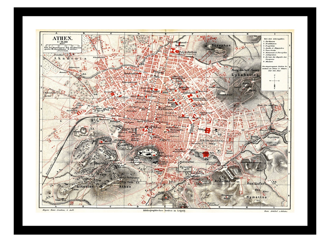 Old Map of Athens Greece Europe 1884 - Art Print - Vintage Poster ...