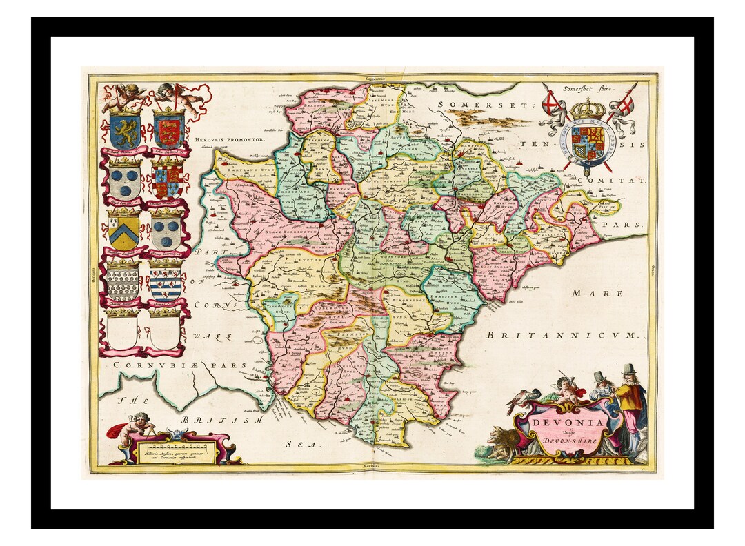 Old Map of Devon England UK 1665 - Art Print - Vintage Poster - Antique ...