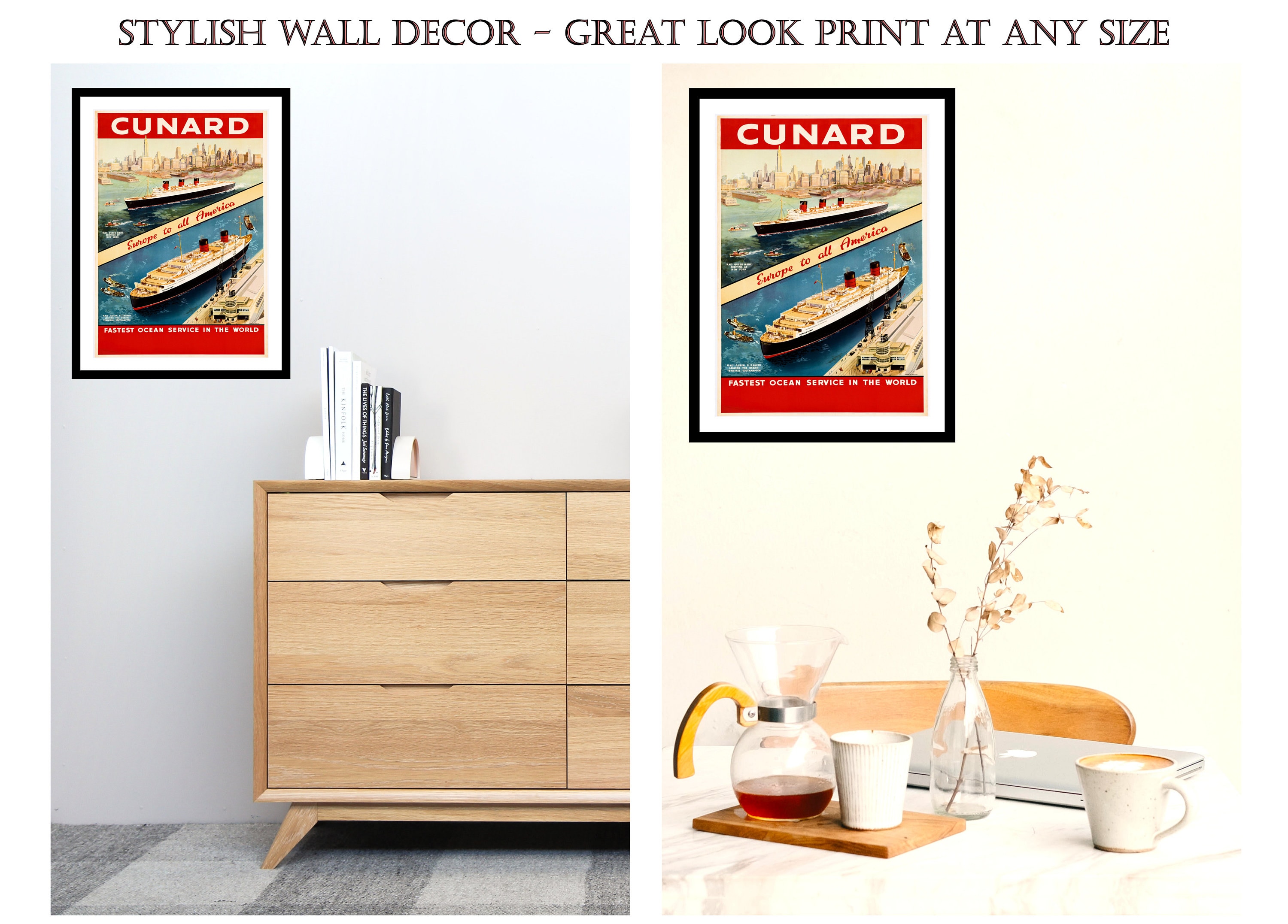 Cunard Line Travel Poster Vintage Art Print Antique Old - Etsy