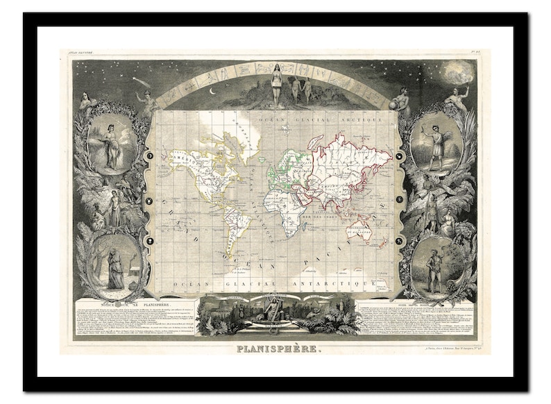 Old Map of World 1847 - Art Print - Vintage Poster - Antique Old ...