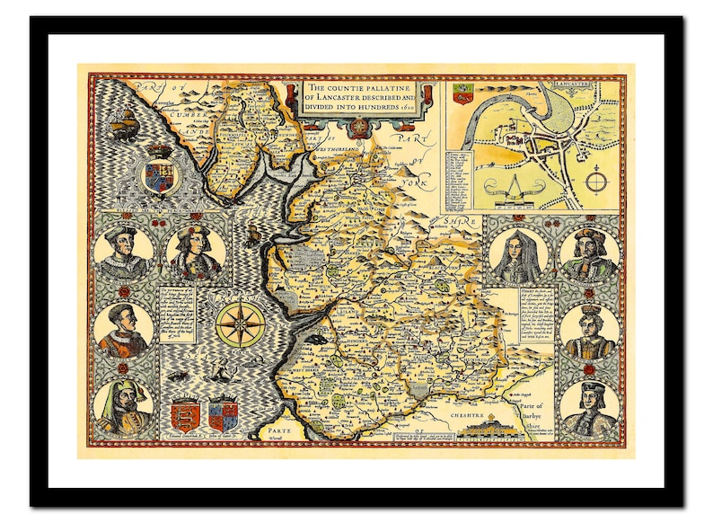 Old Map of Lancashire England UK Europe 1610 Art Print Vintage Poster ...