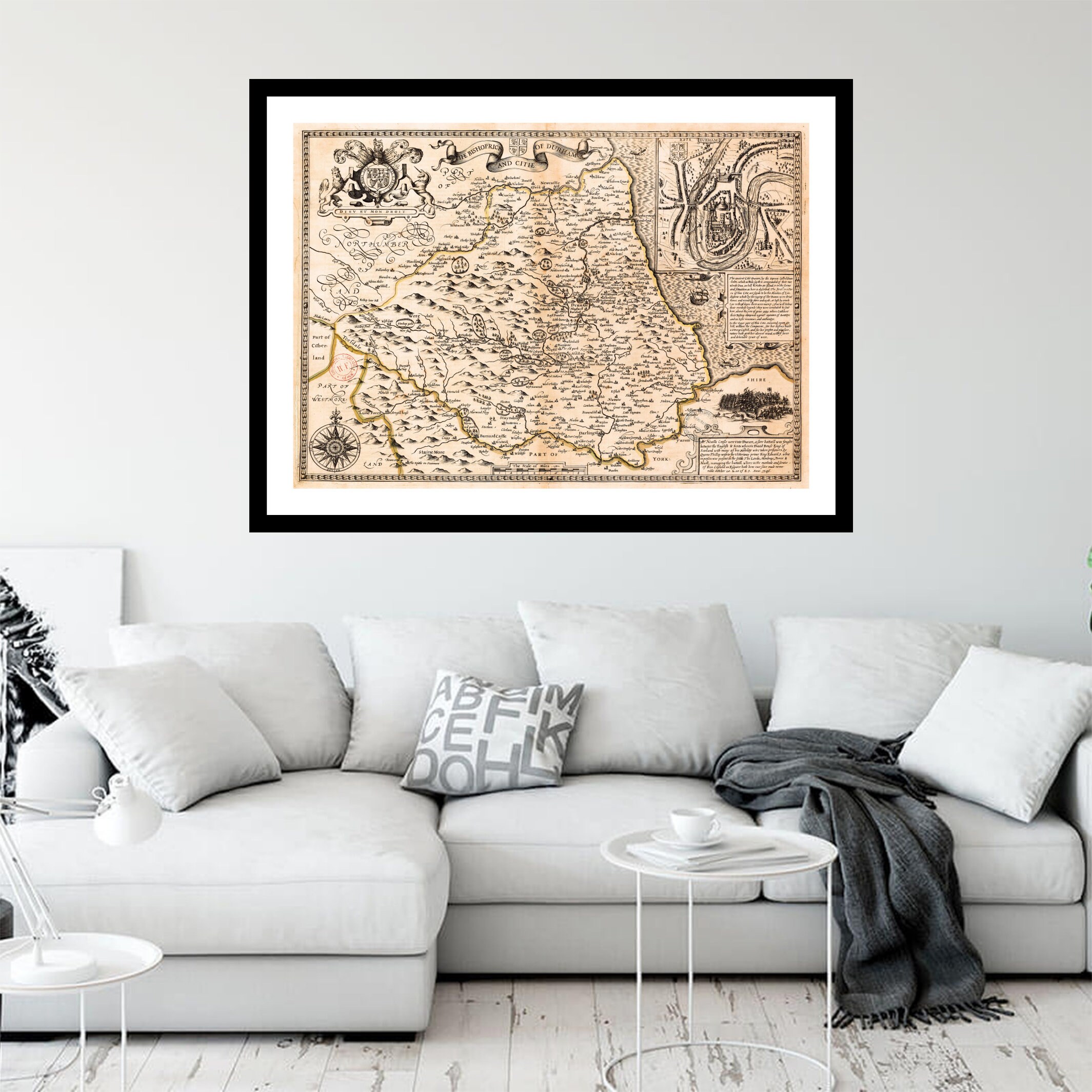 Old Map of Durham England UK 1610 - Art Print - Vintage Poster ...