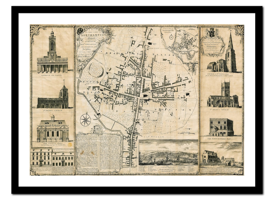 Old Map of Northampton England UK Europe 1746 - Art Print - Vintage ...