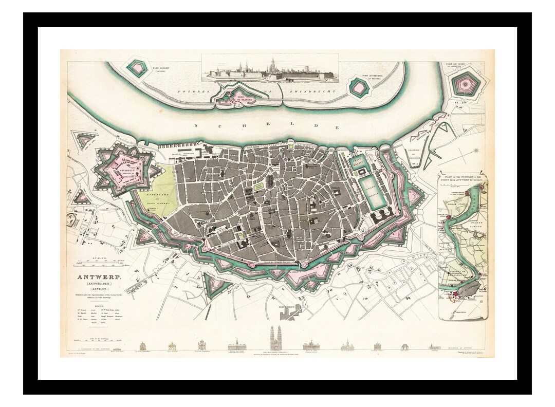 Old Map of Antwerp Belgium Europe 1832 - Art Print - Vintage Poster ...