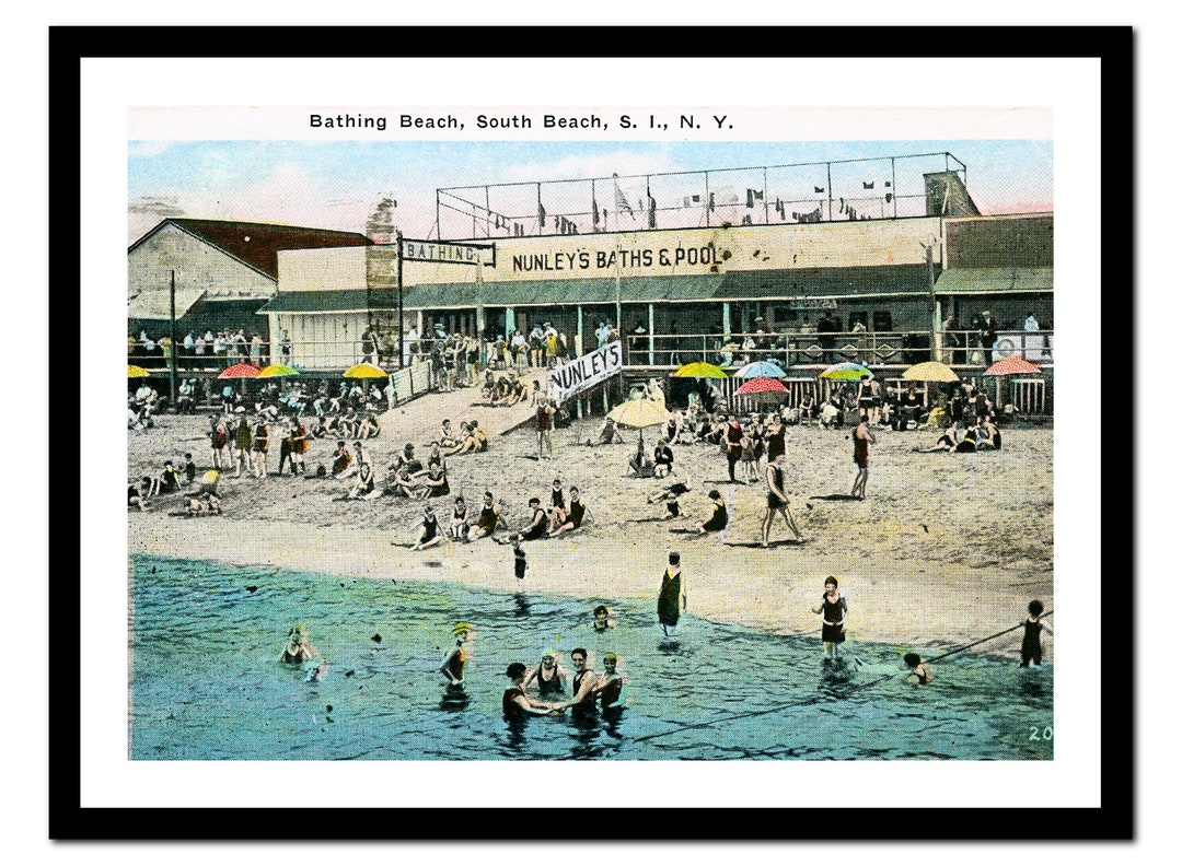 Bathroom Art Print - Beach Bathing Cards - Vintage Poster - Antique Old ...