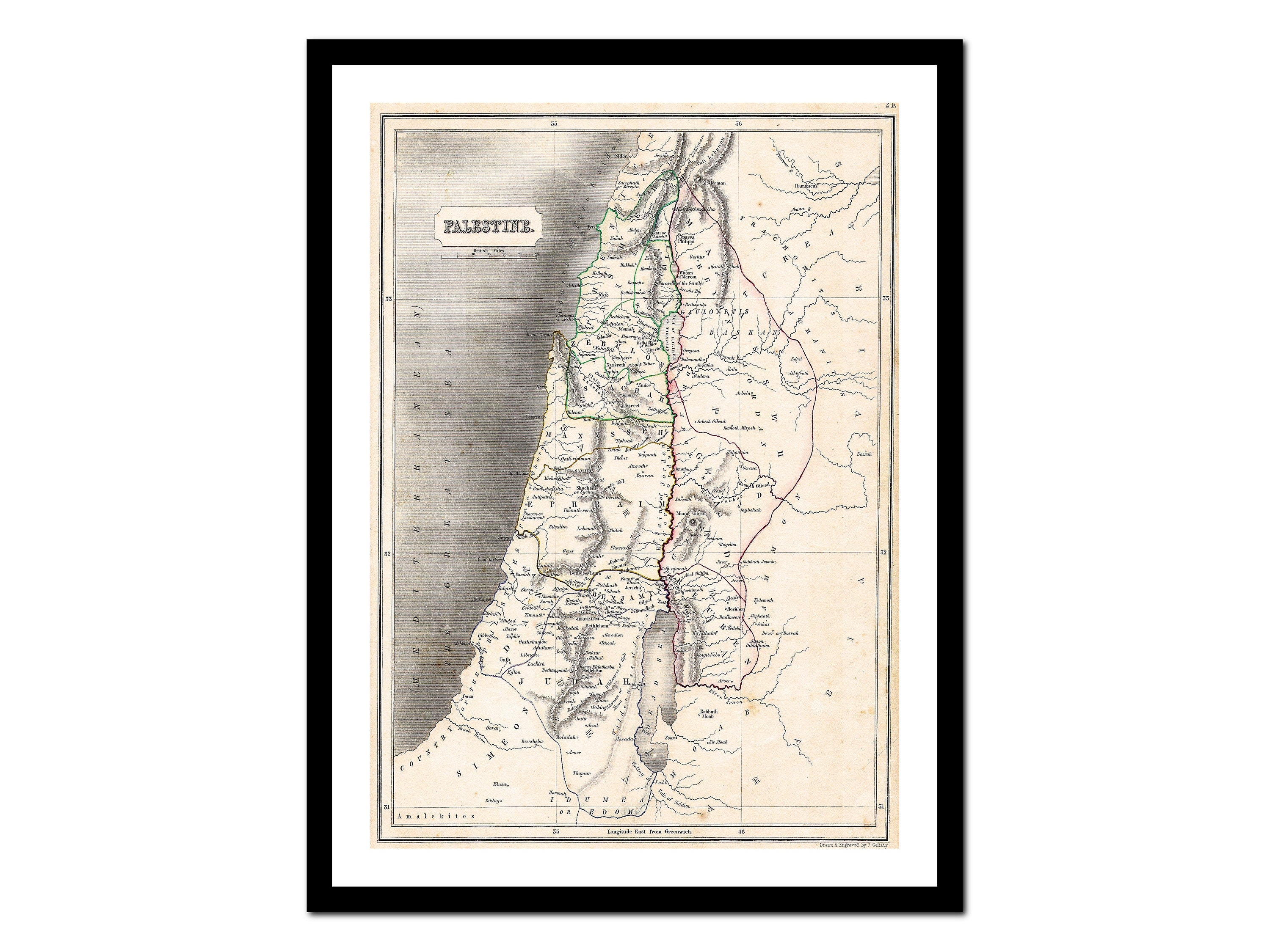 Old Map of Palestine Israel Asia 1845 - Art Print - Vintage Poster ...