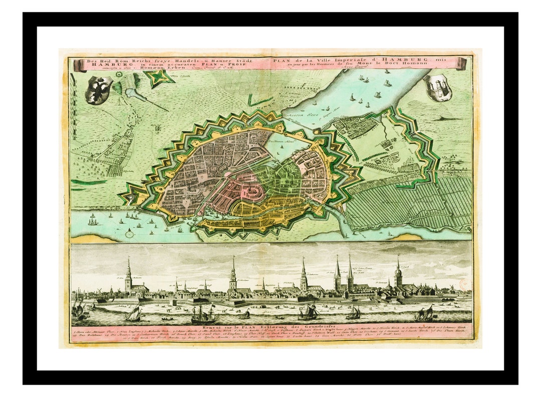 Old Map of Hamburg Germany Europe 1730 - Art Print - Vintage Poster ...
