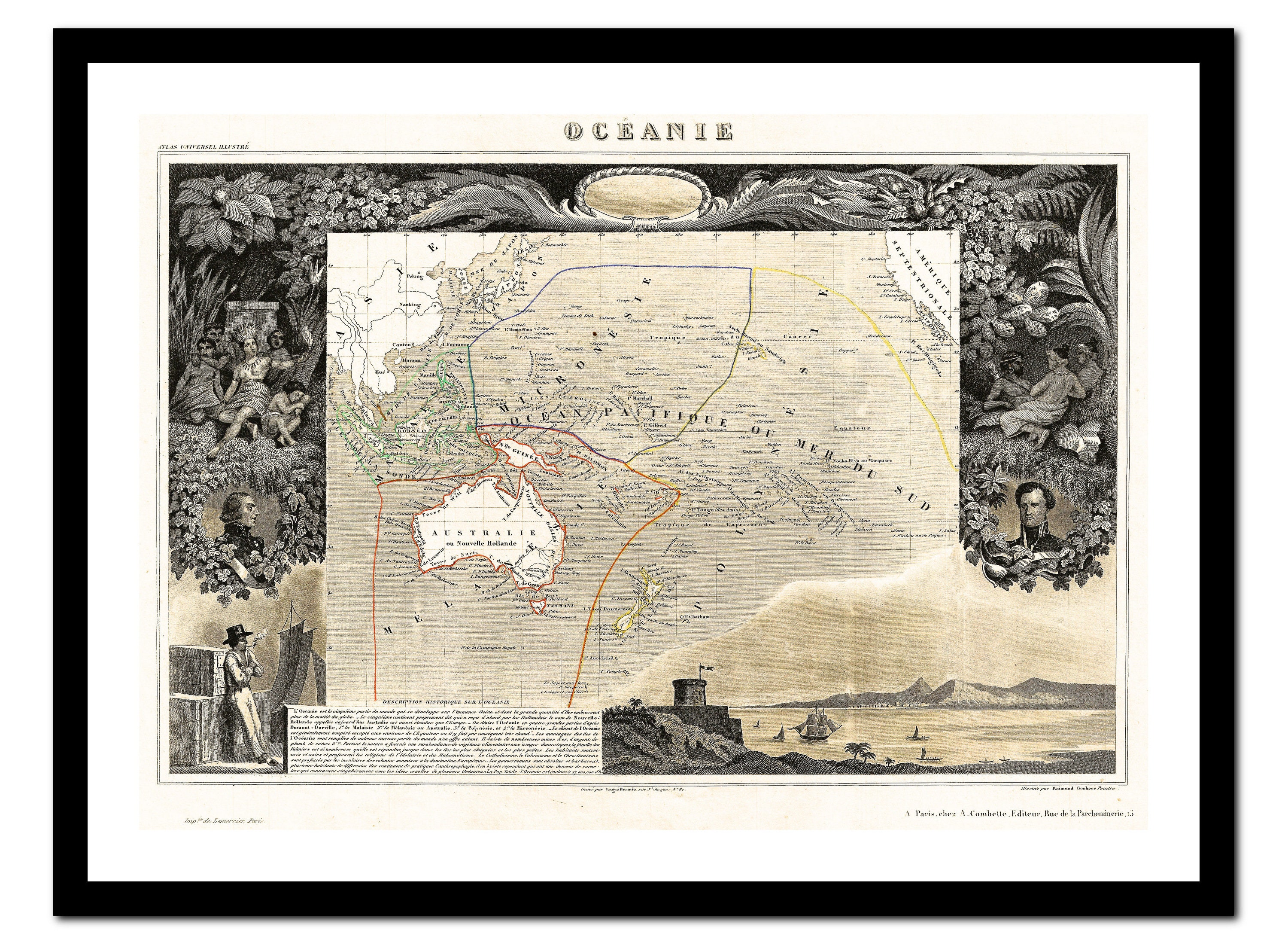 Old Map of Australia Polynesia 1852 - Art Print - Vintage Poster ...