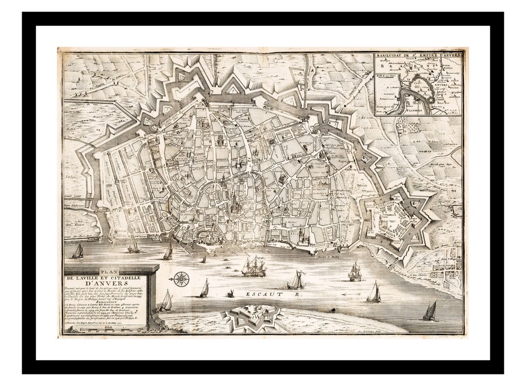 Old Map of Antwerp Belgium Europe 1711 - Art Print - Vintage Poster ...