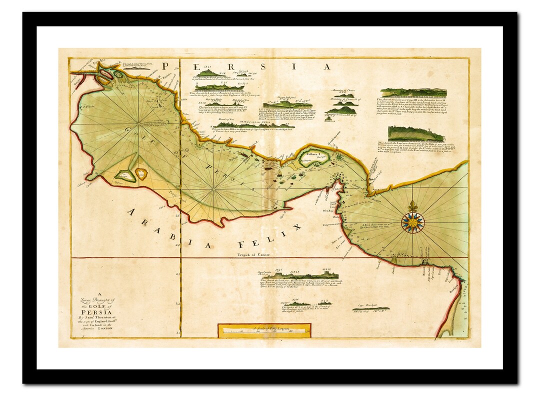 Old Map of Gulf of Persia 1702 - Nautical Sea Art Print - Vintage ...