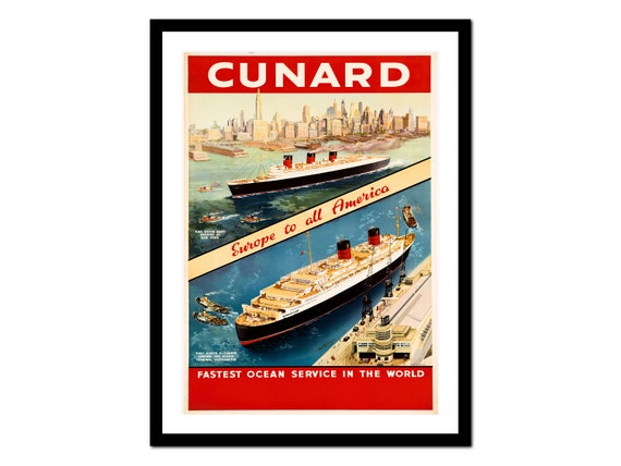 Cunard Line Travel Poster Vintage Art Print Antique Old - Etsy