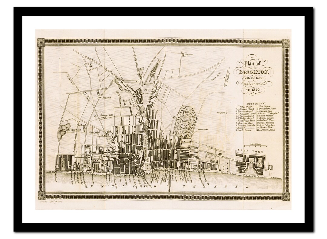 Old Map of Brighton England UK Europe 1833 - Art Print - Vintage Poster ...