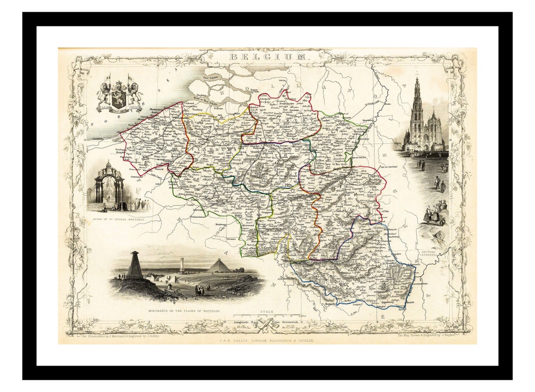 Old Map of Belgium Europe 1851 - Art Print - Vintage Poster - Antique ...
