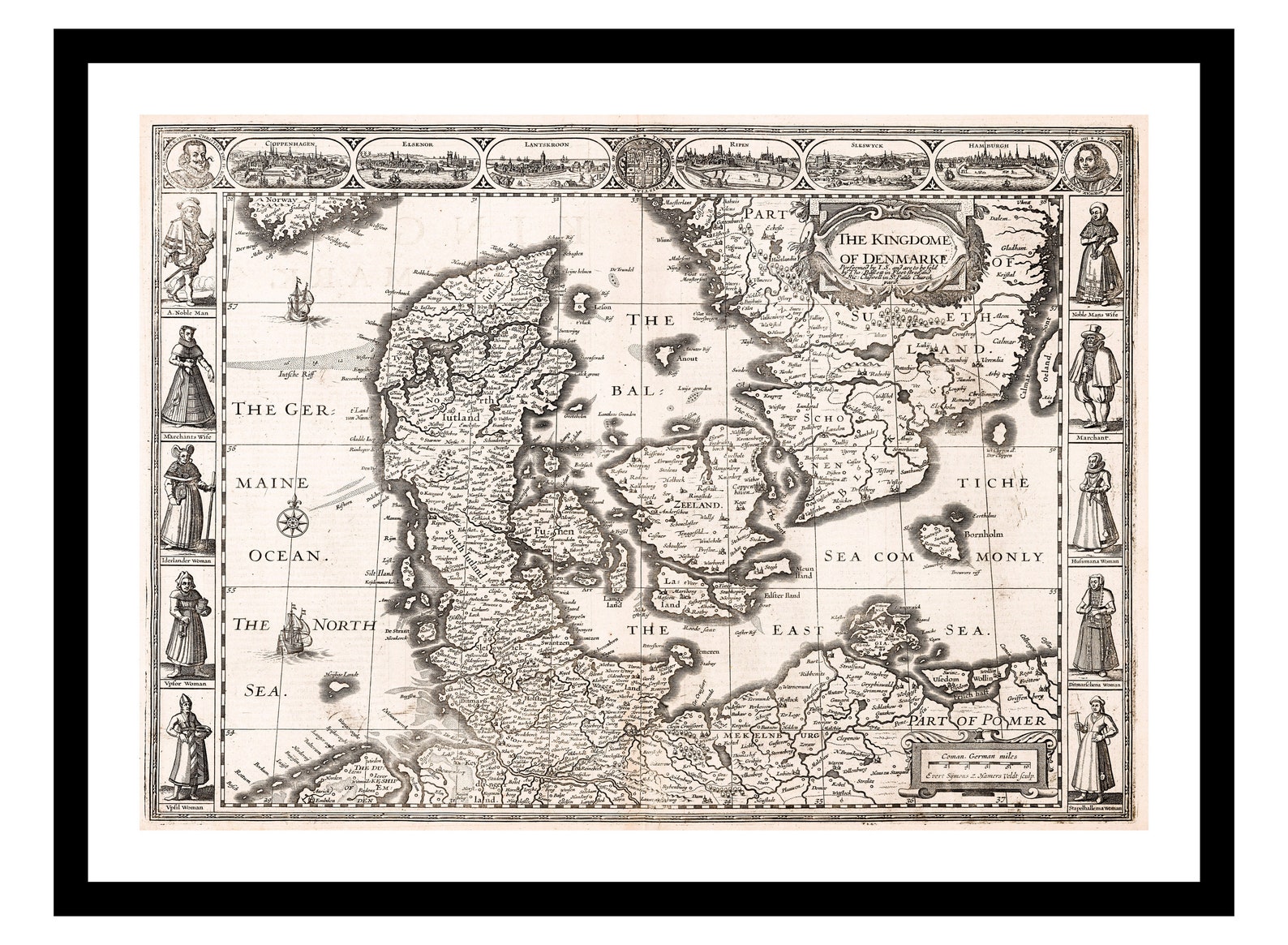 Old Map of Denmark Europe 1676 - Art Print - Vintage Poster - Antique ...