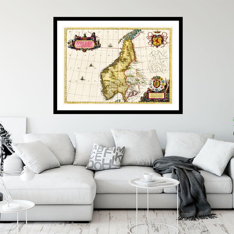 Old Map of Norway Europe 1665 - Art Print - Vintage Poster - Antique ...