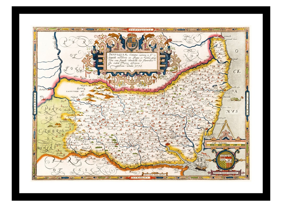 Old Map of Suffolk England UK Europe 1575 - Art Print - Vintage Poster ...