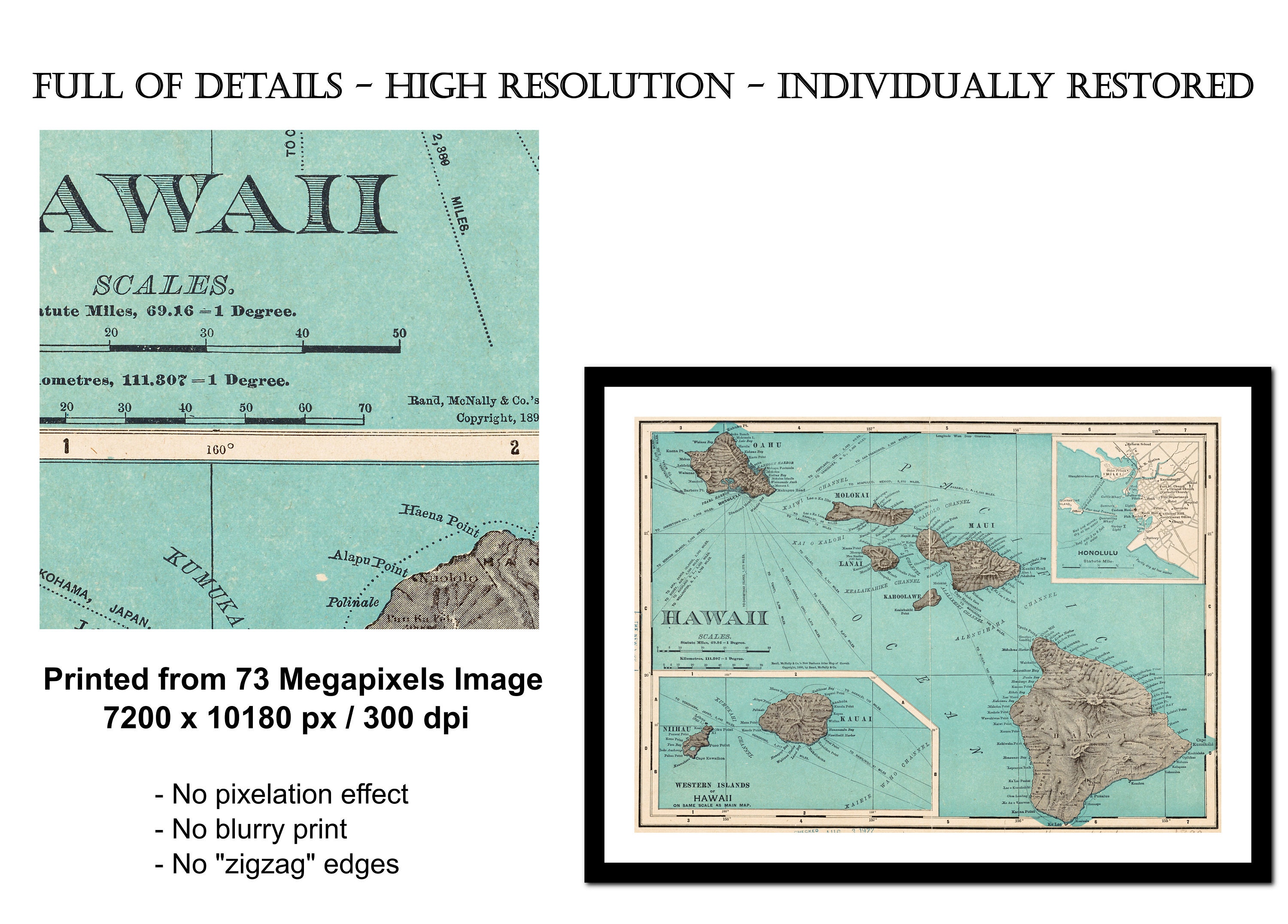 Old Map of Honolulu Hawaii USA America 1898 Art Print Vintage Poster ...