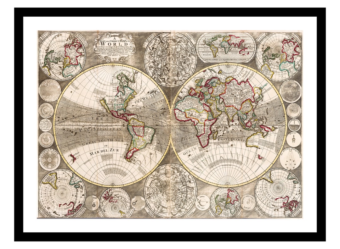 Old Map of World 1702 - Art Print - Vintage Poster - Antique Old ...