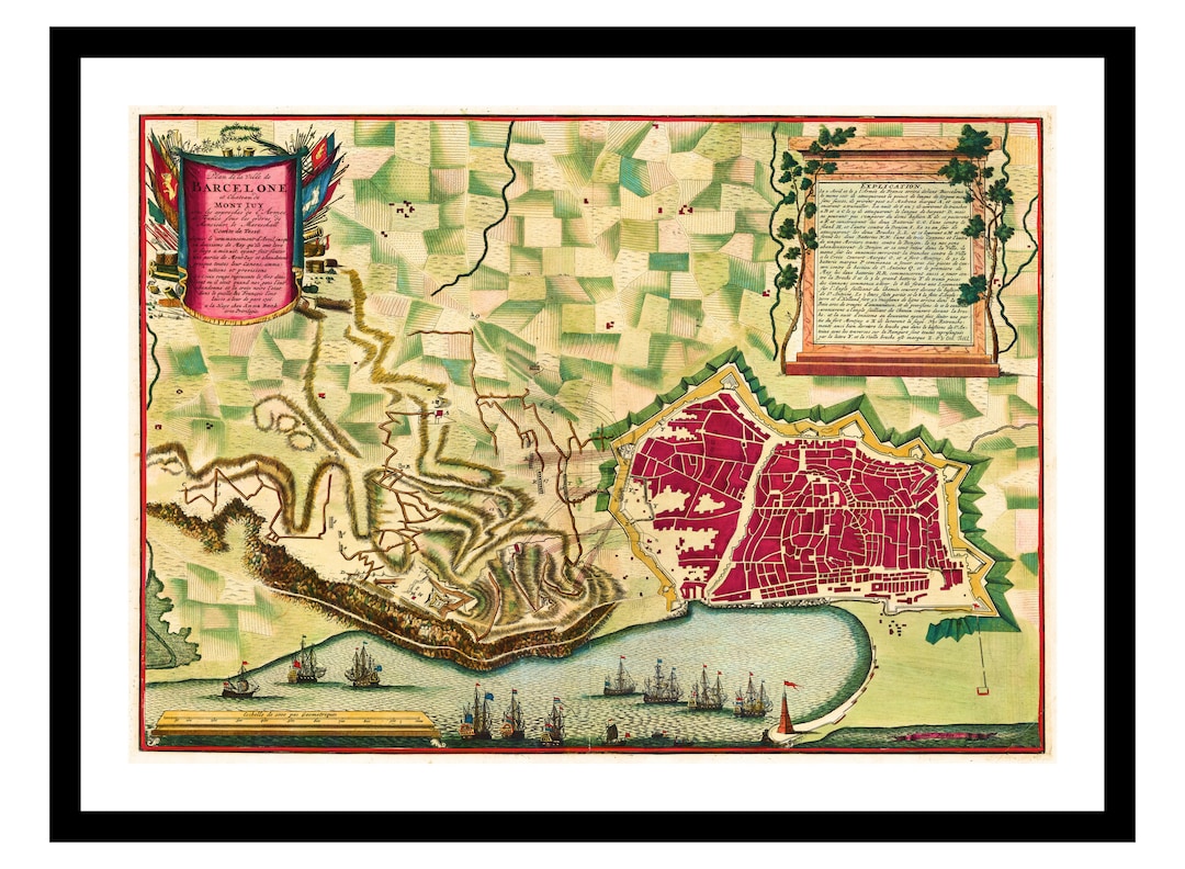 Old Map of Barcelona Spain Europe 1706 - Art Print - Vintage Poster ...