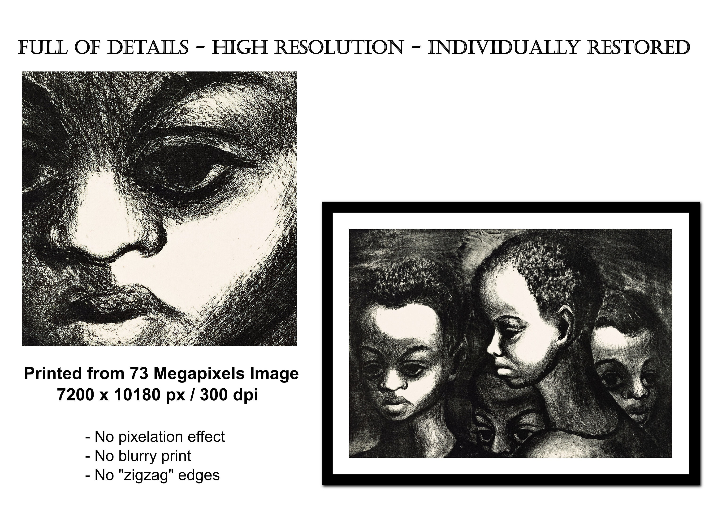 African Art Print - Tribe Black and White Sketch - Vintage Poster ...