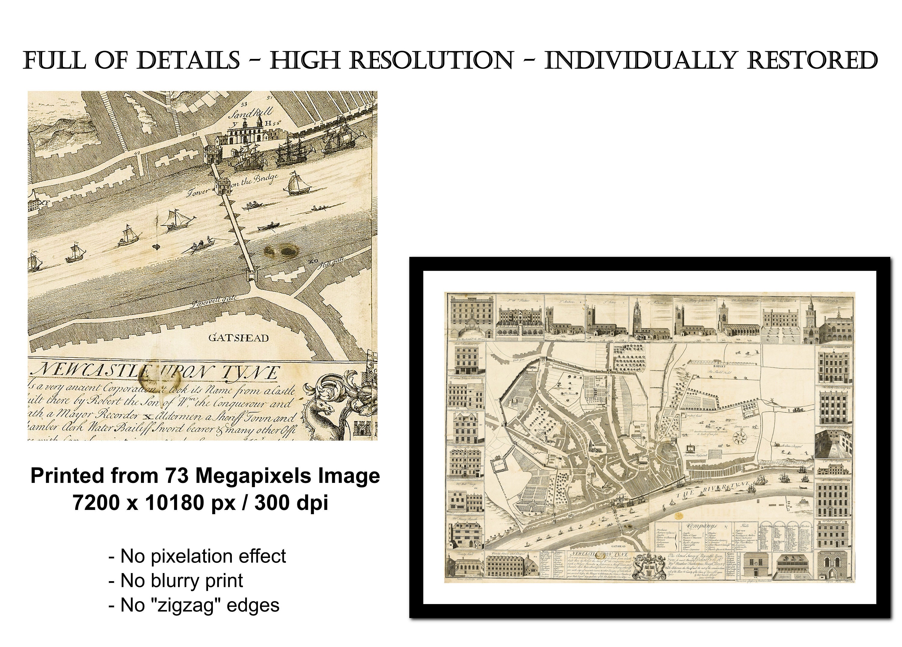 Old Map of Newcastle England UK Europe 1723 - Art Print - Vintage ...