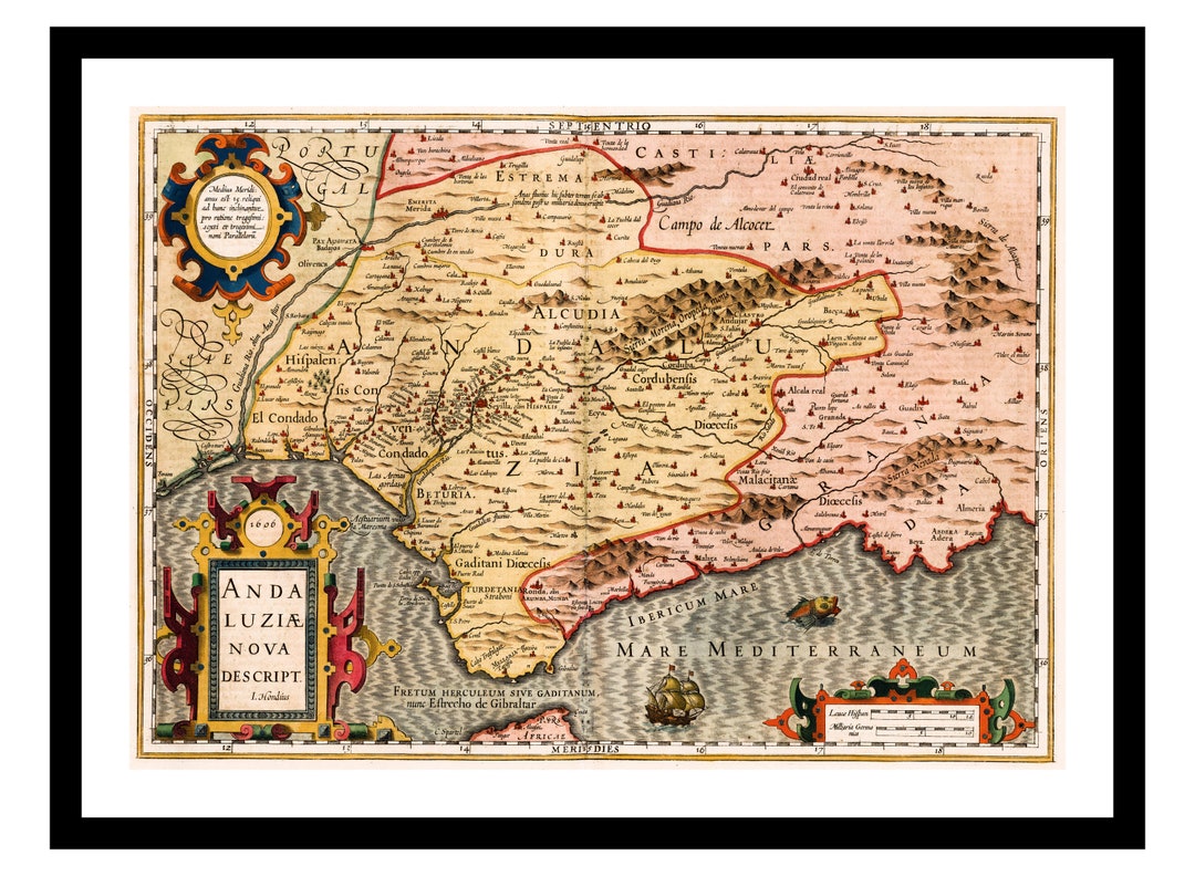 Old Map of Andalusia Spain Europe 1623 - Art Print - Vintage Poster ...